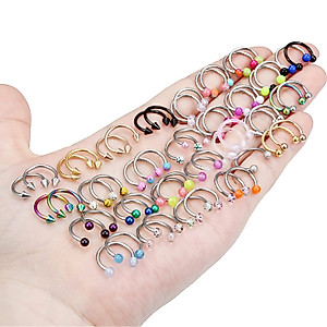 Lcolyoli 24-55Pcs 16G Surgical Steel Nose Septum Rings Piercing Jewelry Externally Threaded Cartilage Helix Tragus Daith Earring Hoop Lip Horseshoe Retainer for Women Men 10mm 3/8 inch