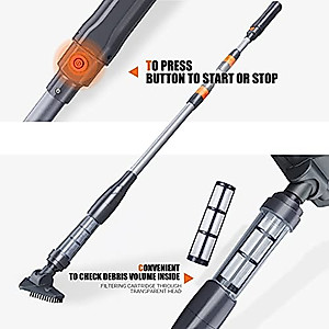 Handheld Pool Vacuum, 2200 mAh, 75+ mins Run time, 92'' Total Reach, Extendable Pool Cleaner, Twist Lock and Lightweight Design. Ideal for Spa, Small Swimming Pool Clean up, Gray