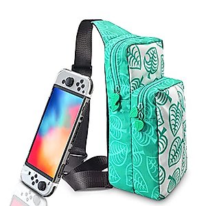 AIOMEST Cute Animal Crossing Switch Travel Bag, Crossbody Backpack Compatible for Switch OLED/Lite, Carrying Sling Bag for Switch Console, Pro Controller, Dock, Joy-cons