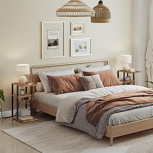 HOOBRO C Shaped End Table Set of 2 with Charging Station, Side Table with 2 USB Ports and Outlets, TV Tray Table, Couch Table for Small Spaces, Living Room, Bedroom, Rustic Brown and Black BF62USFP201