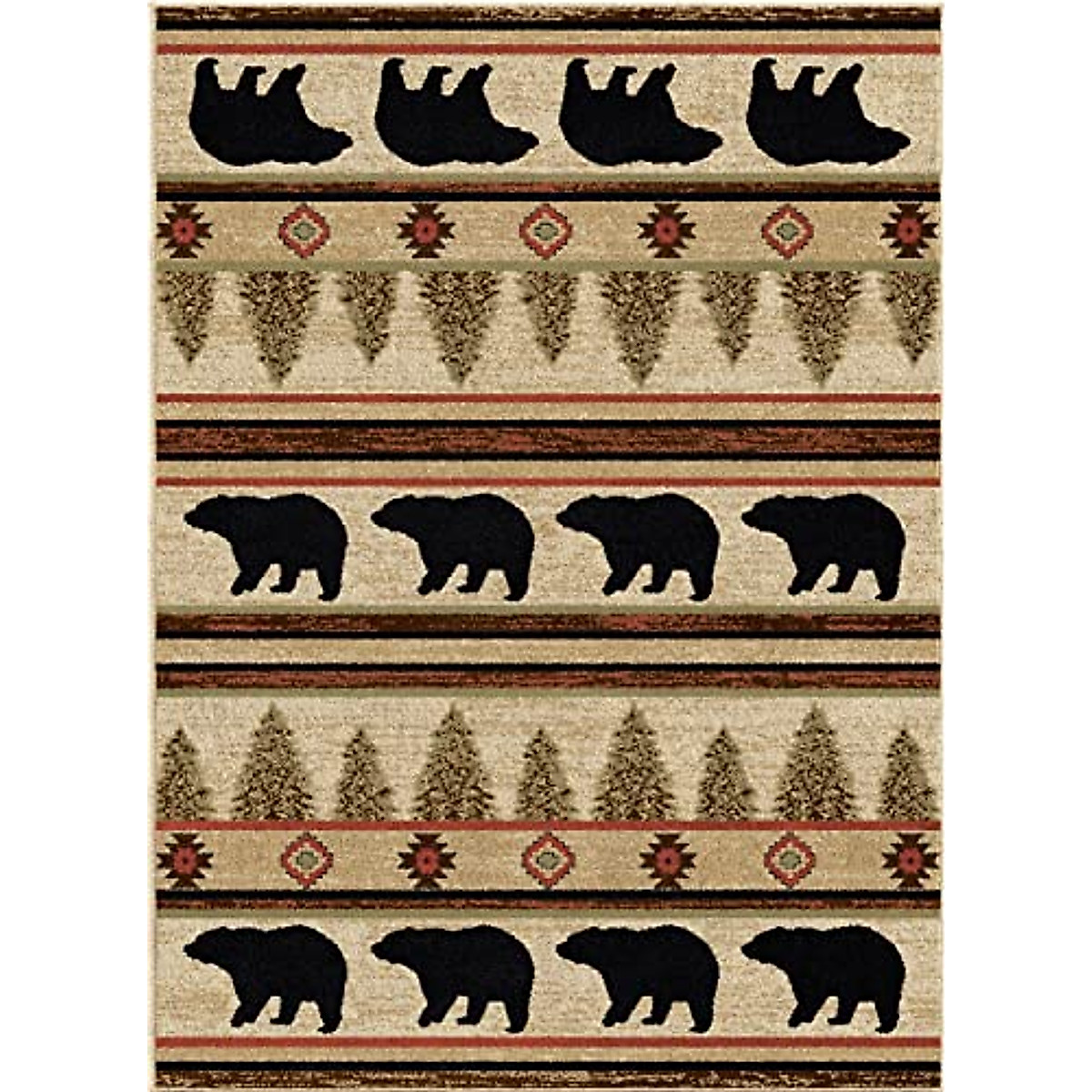 Rustic Lodge, Bear Cabin 5x7 Area Rug, 5'3"x7'3" Multi 7482