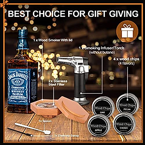 Cocktail Smoker Kit with Torch - Whiskey Smoker Kit Gifts for Men Dad, Drink Smoker Infuser Kit for Smoked Old Fashioned Cocktails, Unique Gifts for Dad, Husband, Boyfriend, Grandpa (No Butane)