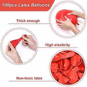 RUBFAC Red Latex Balloons, 100pcs 12 Inch Helium Balloons for Party Decoration Like Birthday Wedding Baby Shower Gender Reveal Valentine's Day (with Red Ribbon)