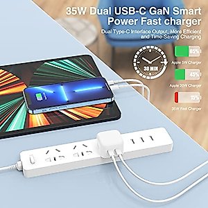35W iPhone 14 13 Fast Charger,Dual USB-C Port Compact Power Adapter PD3.0 GaN Foldable Plug,Fast Wall Charger Block with 6Ft Type C to Lightning Cable for iPhone 12 11 Pro Max/XS/XR/X/8/iPad,AirPods