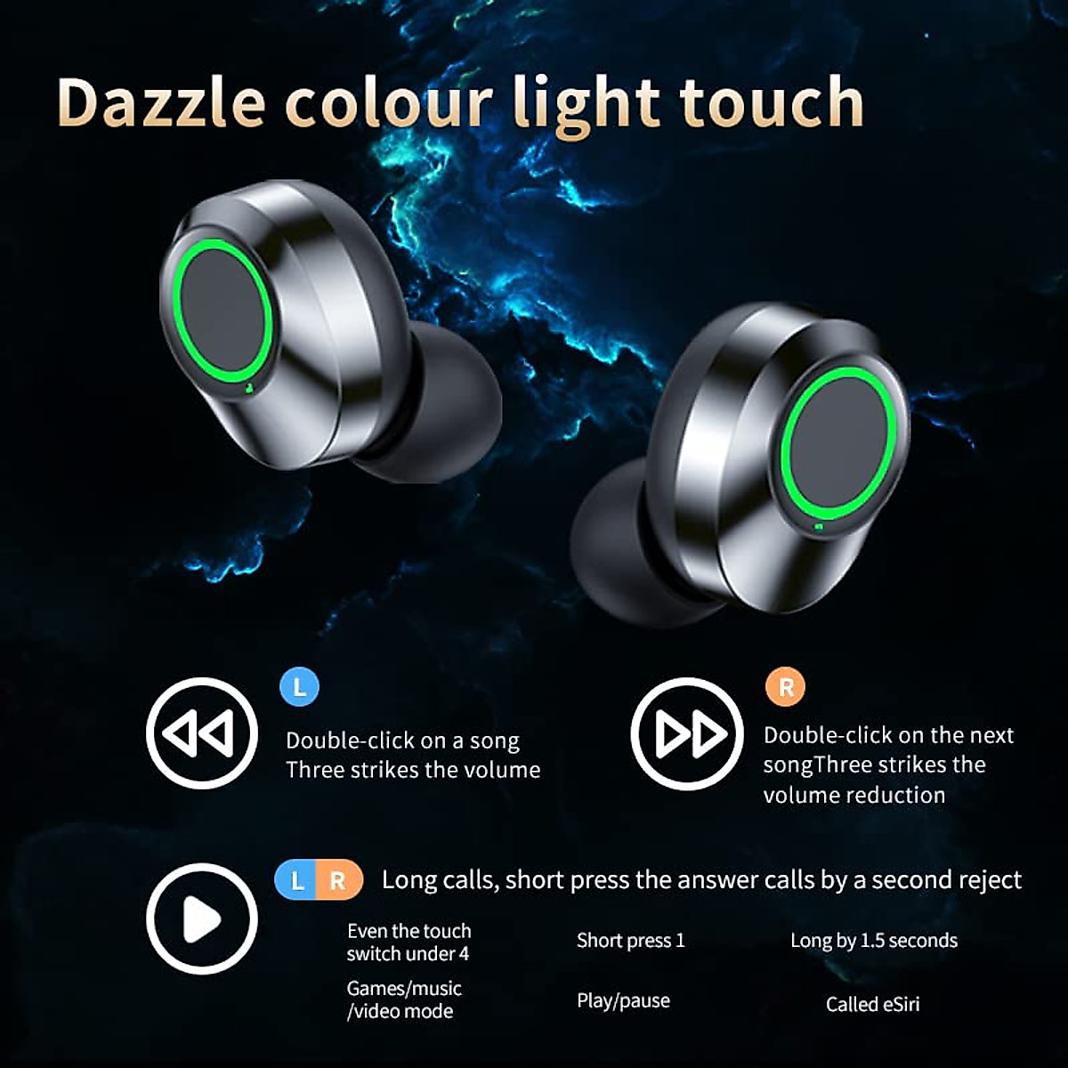 Volt Plus TECH Wireless V5.3 LED Pro Earbuds Compatible with Your Samsung Galaxy S5 Sport IPX3 Bluetooth Water & Sweatproof/Noise Reduction & Quad Mic(Black)