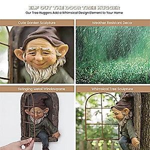 Bits and Pieces - 12-inch Elf Out The Door Tree Hugger - Yard Decorations - Whimsical Tree Sculpture - Garden Decoration - Garden Peeker Yard Art