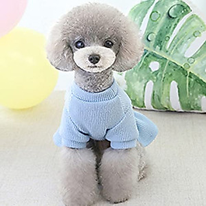 Jecikelon Cute Dog Sweater Dresses Warm Puppy Winter Skirt Doggie Knitted Clothes Pet Dress for Small Medium Dogs (Blue1, Medium)