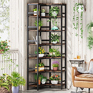 Tribesigns 78.74” Tall Corner Shelf, 7 Tier Industrial Corner Bookcase Storage Display Shelves for Living Room Home Office, Rustic Brown