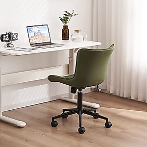 YOUTASTE Office Chair Armless Desk Chair Small Computer Swivel Rolling Chair with Wheels, Modern Upholstered PU Leather Computer Task Chair, Adjustable Home Office Desk Chairs, Olive Green