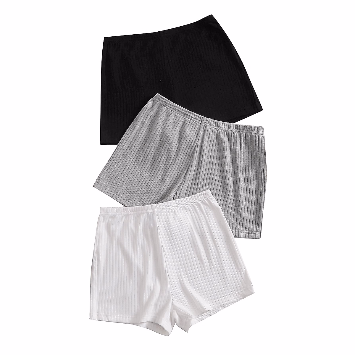 Milumia Women's 3 Pieces Elastic Waist Workout Yoga Shorts Ribbed Knit Comfy Biker Shorts 3 Pack Multicolor Medium