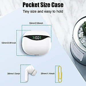 OGNILLE Wireless Earbuds Bluetooth 5.2 LED Power Display Headphones Touch Control Light-Weight ENC with USB Charging Case, Built-in Mic, 30hr Battery Earphones, Waterproof for Sport, White