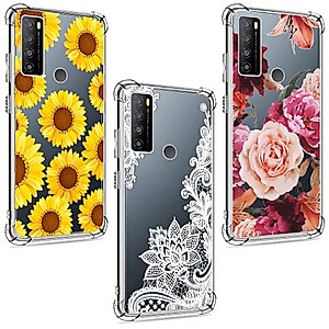 HAIJ (3 Pack) for TCL 30 XL Case, Shock-Absorption Anti-Scratch Crystal Clear Soft TPU Bumper Protective Phone Case Cover for TCL 30 XL (T701DL), White Flower, Purple Flower, Sun Flower