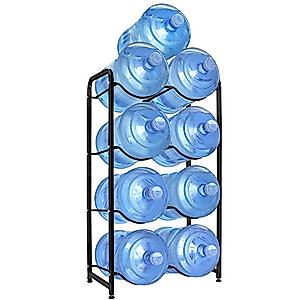 Water Cooler Jug Rack for 5 Gal Water Bottle, Water Bottle Rack, Water Bottle Holder, 4-Tier Heavy Duty Water Bottle Holder Storage Rack for 5 Gallon Water Dispenser, Nano Steel, Space Saver (Black)