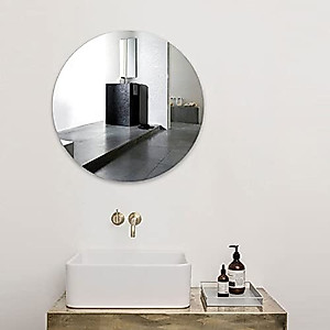 QEEYON 12'' Round Self Adhesive Circle Glass Mirror HD Large Makeup Mirror Frameless Decoration Wall Mirror for Bathroom, Bedroom, Living Room, Door etc