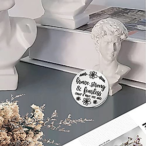 Brave Strong Frarless Motivational Pocket Hug Token Gift, Long Distance Relationship Keepsake Stainless Steel Double Sided Pocket Hug Token Gift for Friends Sisters BFF Daughter