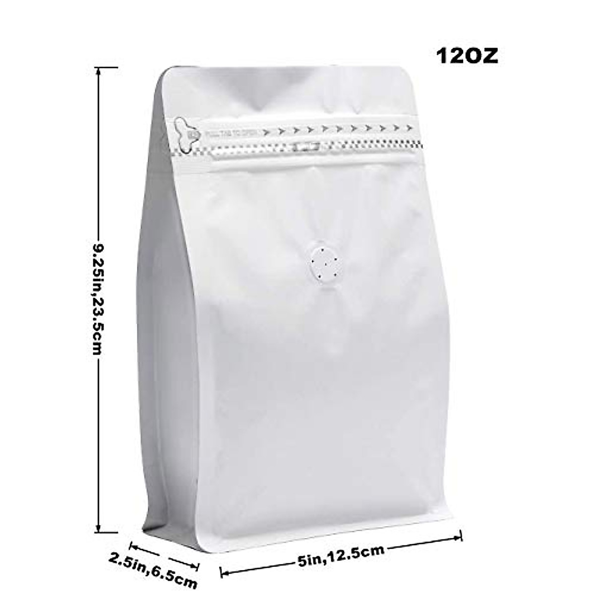 50 Pieces 12 Ounce White Kraft Paper Coffee Bags, Stand Up Coffee Pouches with One Way Degassing Valve and Reusable Side Zipper (Pull Tab to Open) Flat Bottom - Stand Up Well (12oz, 340gram)