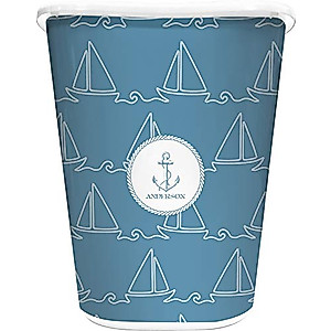 RNK Shops Rope Sail Boats Waste Basket - Single Sided (White) (Personalized)