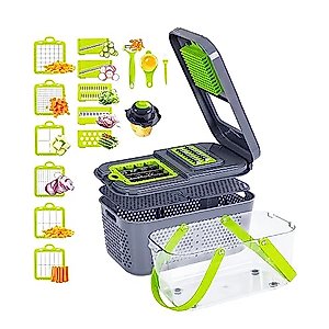 Chopper Vegetable Cutter 22-in-1, Mandoline Slicer with 13 Blades, with Container | Cutter | Egg Slicer | Cheese Grater | Veggie Dicer | Onion Mincer Chopper (GREEN)