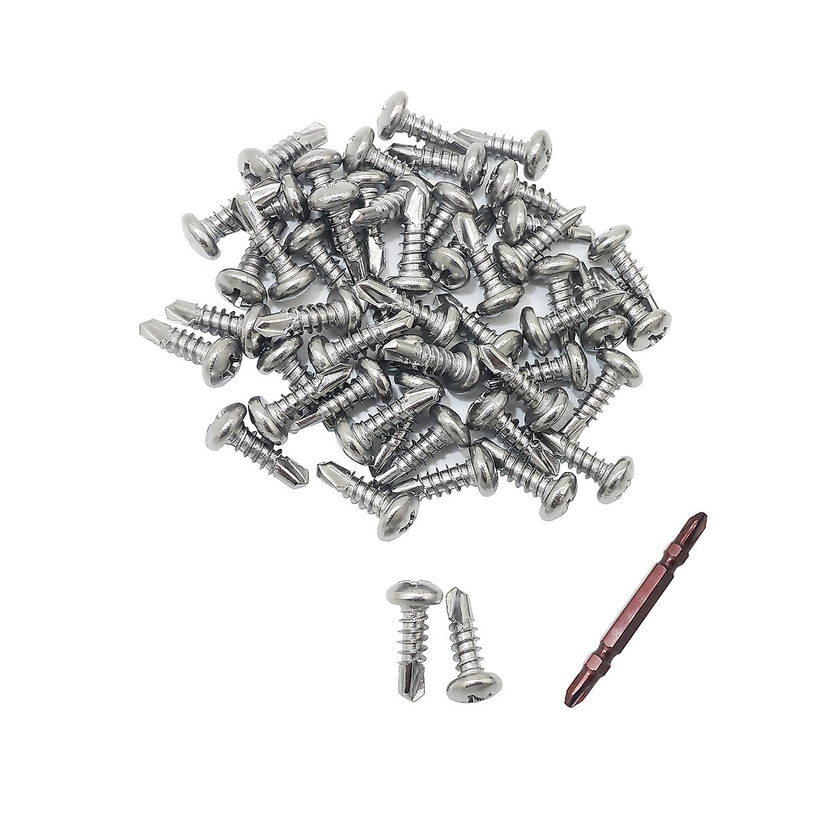 #8 x 1/2" (13mm) 410 Stainless Steel Self Tapping Screws Phillips Pan Head Self Drilling Screws 100 pcs
