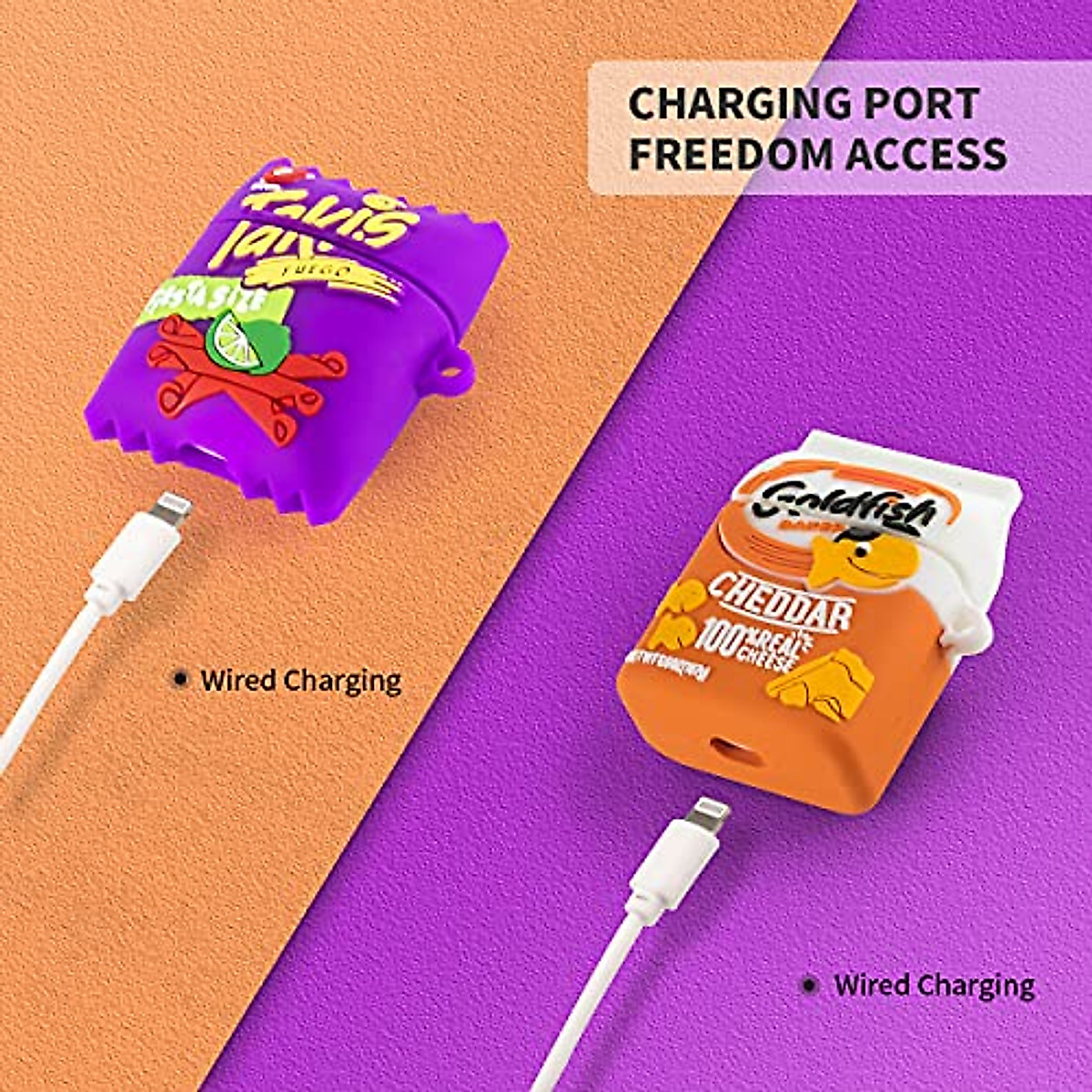 2Pack WQNIDE for Airpod 2/1 Case, Takis Potato Chips & Goldfish Cookie Airpods Cover, Candy Cute Fun Fashion Food Skin Protective Cover Accessories Soft Silicone with Keychain for Girls Airpod 2/1