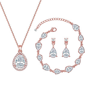 SPRJF Bridesmaid Jewelry Set for Women Pendant 18K Gold & Silver & Rose Gold Pendant Necklace Earrings Bracelet Set,Dainty Gift for Wedding/Proposal/Party/Prom/Anniversary