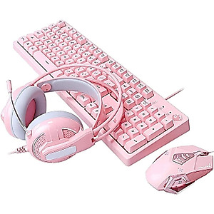 Feiyx Gaming Keyboard and Backlit Mouse and Headset Combo,USB Wired Backlit Keyboard,LED Gaming Keyboard Mouse Set,Headset with Microphone for PC,Laptop,Windows