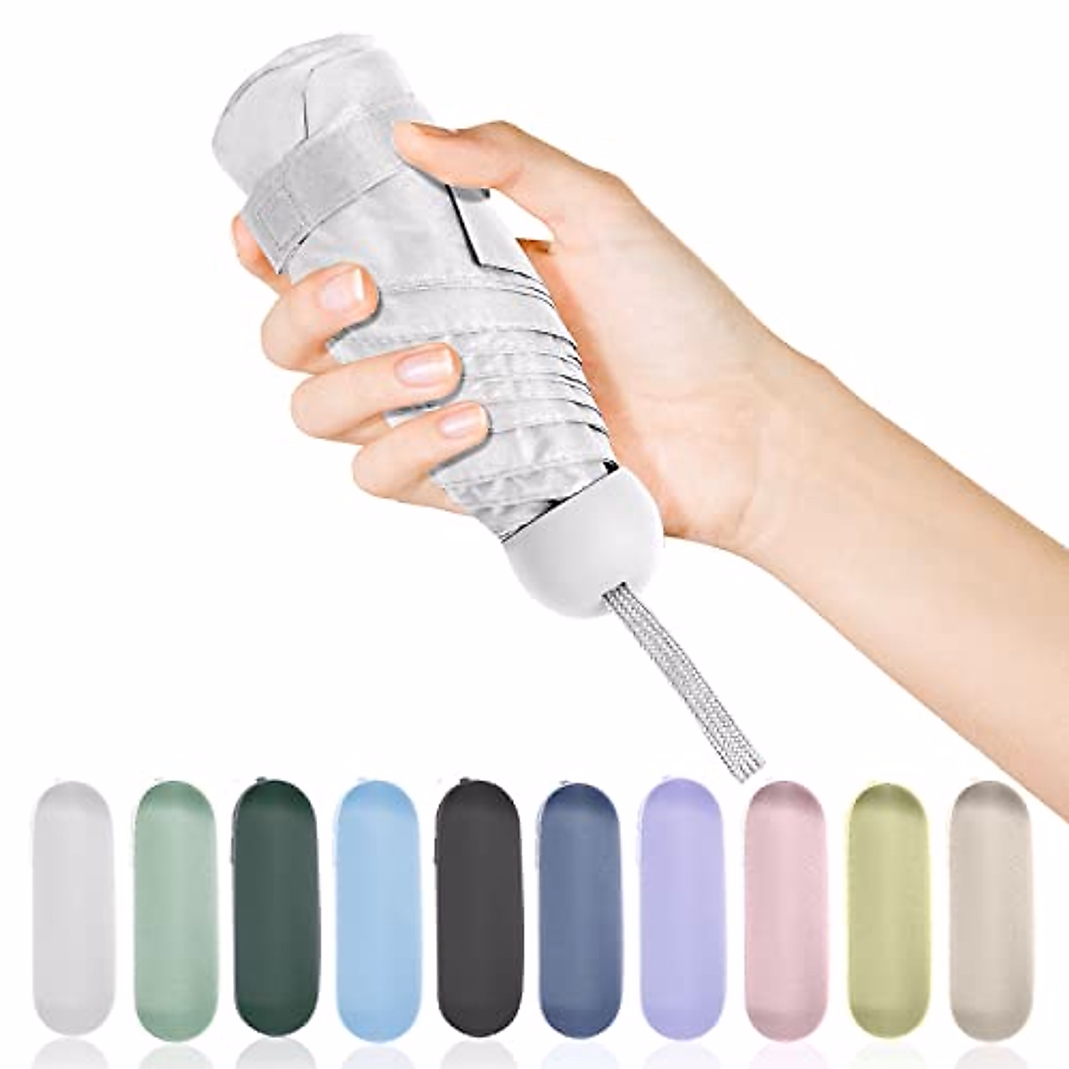 Cloudia Small Mini Umbrella with Case Compact Design for Travel Lightweight Portable Outdoor Sun and Rain Umbrellas (White)