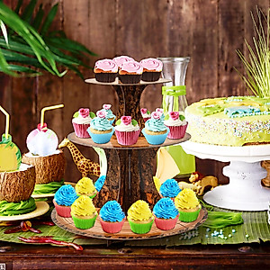 Ira Pollitt 2 Pcak 3 Tier Woodland Cupcake Stand Wooden Cupcake Stand Tower Wood Birthday Party Supplies for Woodland Forest Birthday Party Decor Supplies