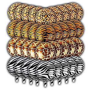 36 Pieces Jungle Balloons by Lunaborne - 18-inch Aluminum Foil Balloons - Leopard Tiger Zebra Giraffe Print Pattern Helium Party Balloons, Jungle Wildlife Zoo Theme Birthday Party Decorations