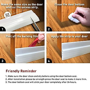 Holikme Door Draft Stopper Under Door Draft Blocker Insulator Door Sweep Weather Stripping Noise Stopper Strong Adhesive, White
