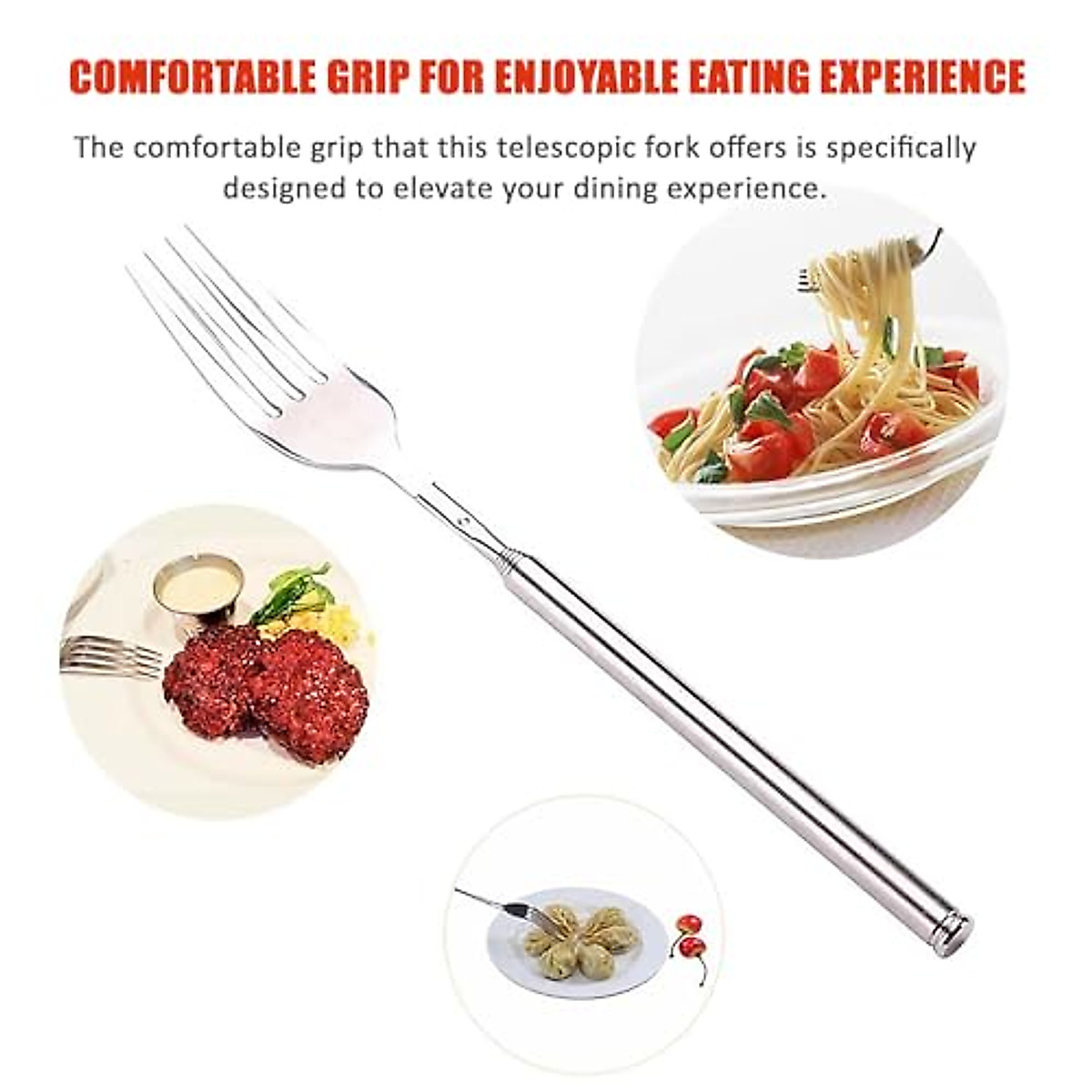 Adjustable Telescopic Fork,Stainless Steel Dinner Fork,BBQ Extendable Dinner Fruit Dessert Long Handle Fork,for Eating, Barbecue, Dinner, Dessert, Sausage, Vegetable(8.7~25.4in)