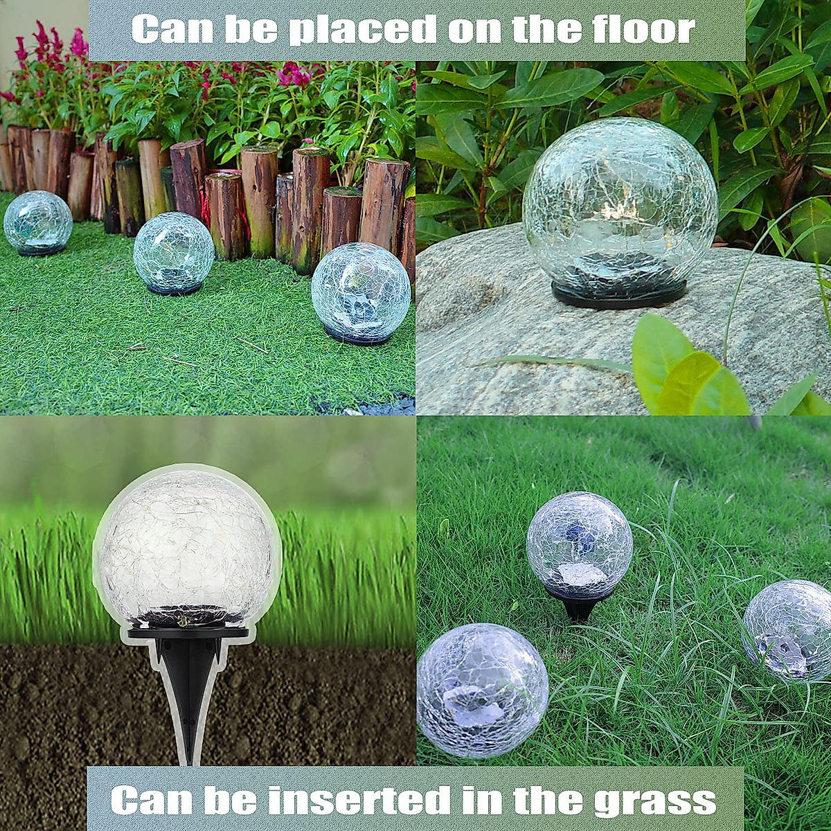 Solar Lights Outdoor Garden Yard Decor Solar Garden Gift Lights Cracked Glass Ball Waterproof Warm White LED Solar Lights Outdoor Decorative for Garden Decor Walkway Patio Yard Lawn, 1 Globe (4.72')