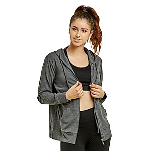 Sofra Women's Thin Cotton Zip Up Hoodie Jacket, Charcoal, Large