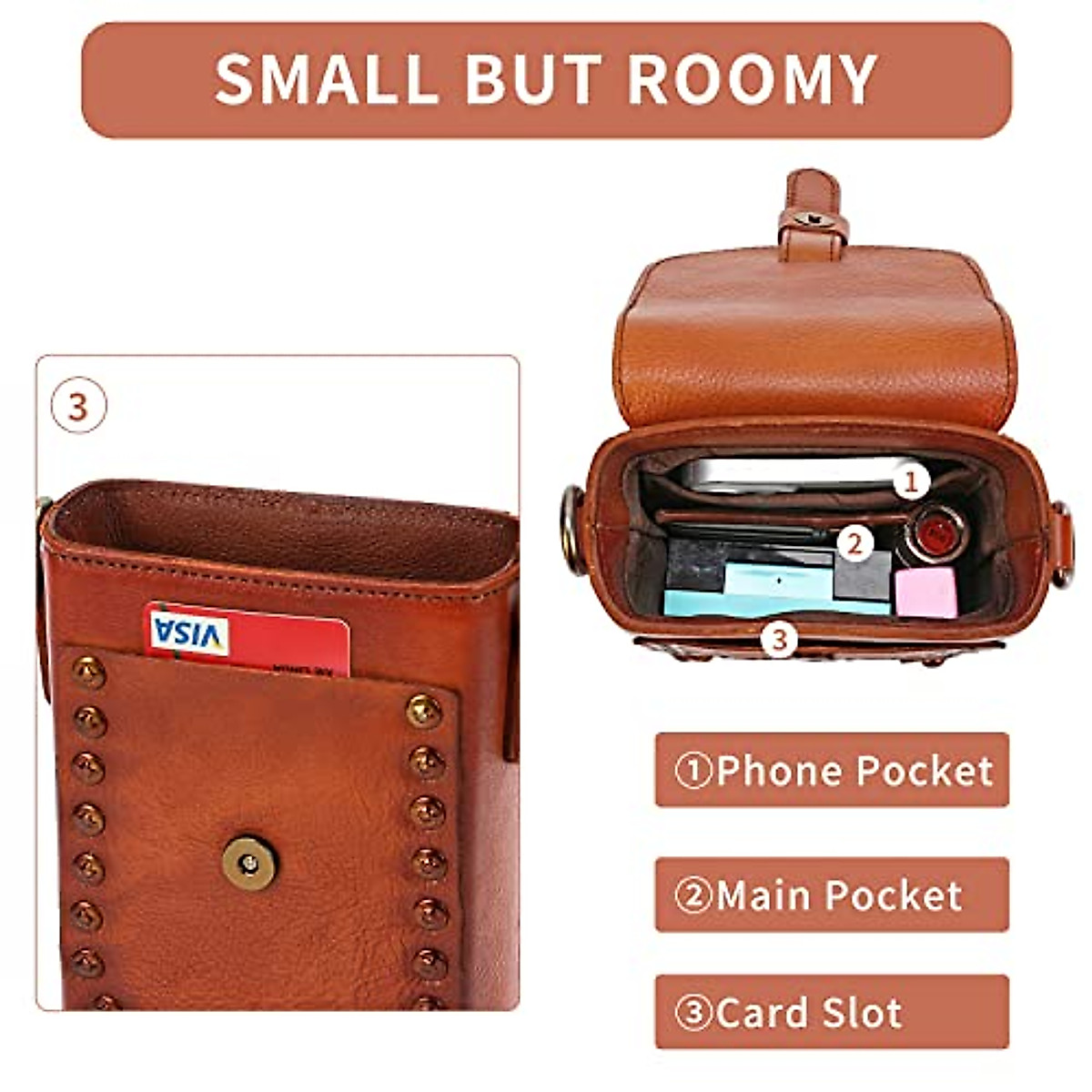 Montana West Crossbody Handbag Genuine Leather Shoulder Bag Mini Vintage Cell Phone Purse for Women Brown MWG02-9062_BR