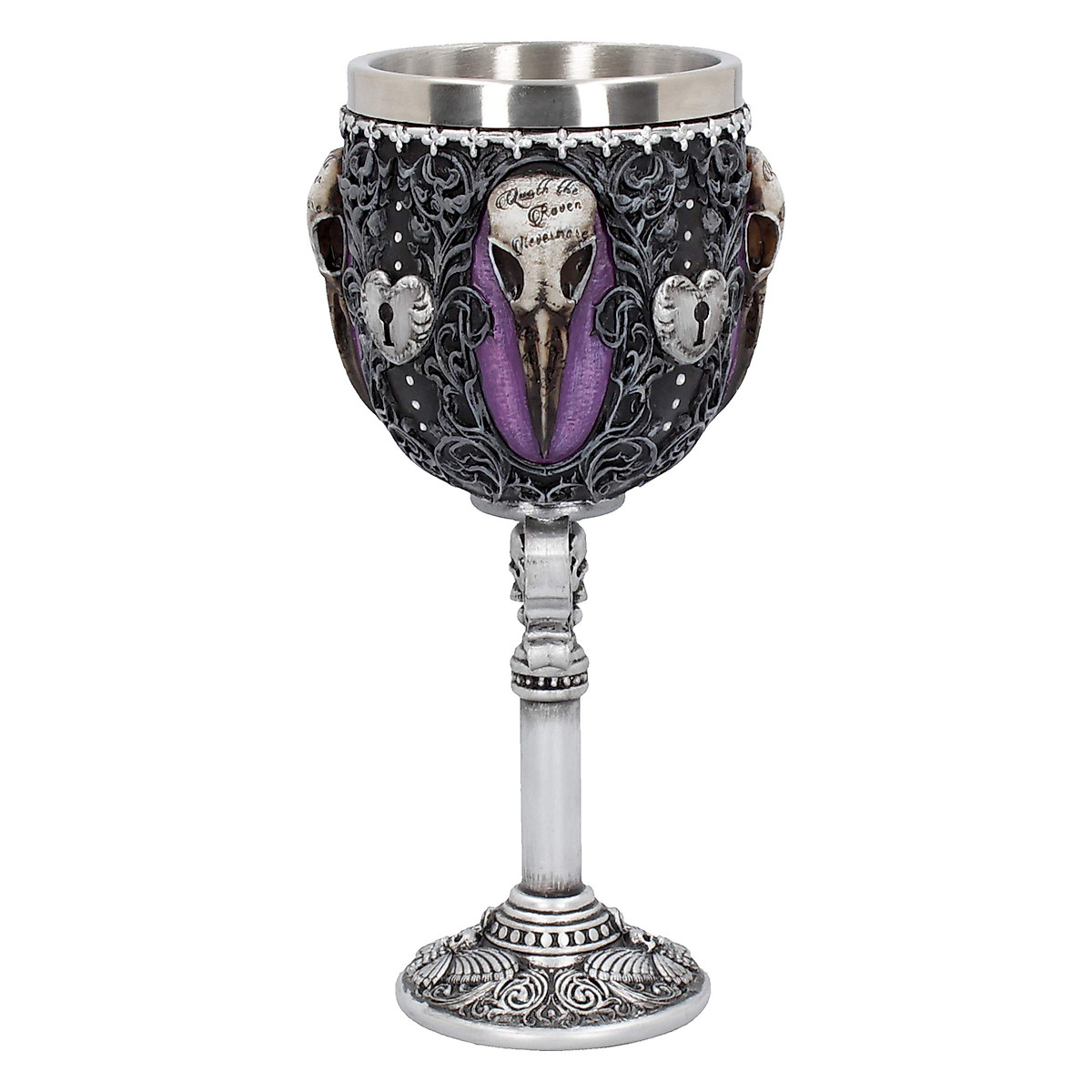 Nemesis Now B4725P9 Edgar's Raven Goblet 18cm, Resin w. Stainless Steel, Purple,silver