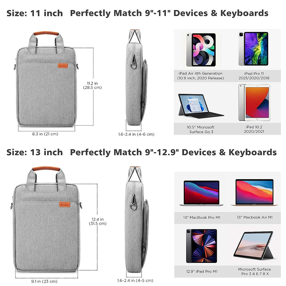 NIDOO Laptop Shoulder Bag for 13" MacBook Pro M2 M1 / 13.6" MacBook Air M2 / 12.9" iPad Pro M1 / 13" Surface Pro X 8 / Surface Laptop Go, Vertical Laptop Sleeve for 13" Galaxy Book Pro/Dell XPS 13