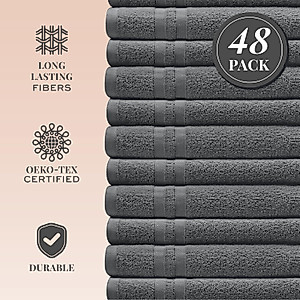 White Classic Wealuxe Grey Washcloths for Body and Face Towel, Cotton Wash Cloths Bulk 48 Pack, Wash Clothes 12x12 Inch, Soft Absorbent Gym Towels