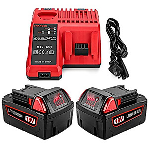 2Pack 6500mAh 48-59-1850 Replacement 18V Milwaukee M18 Battery 18Volt XC M18 48-11-1815 48-11-1820 48-11-1850 48-11-1860 Batteries with 48-59-1812 M12/M18 Milwaukee Battery Charger kit 48-11-2420