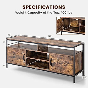 Tangkula TV Stand for TVs up to 65”, 58” TV Console Table w/Side Cabinets & Adjustable Shelf, Entertainment Center Media Console w/Cable Manage Holes, TV Storage Cabinet for Living Room (Rustic Brown)