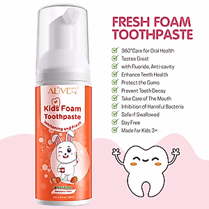 Kids Strawberry Foaming Toothpaste, Anti-Cavity Fluoride, Great Tasting, Safe and Effective, 360ºCare for Mouth, for Children Kids Age for 3 and Up, 2 PCS