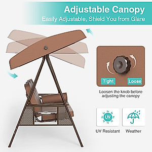 ZENPETIO 3-Seat Outdoor Patio Swing, Adjustable Canopy Porch Swings, Deluxe Outdoor Swing with Weather Resistant Steel Frame, Thickened Cushions, Pillows & Cup Holders for Backyard, Porch, Garden