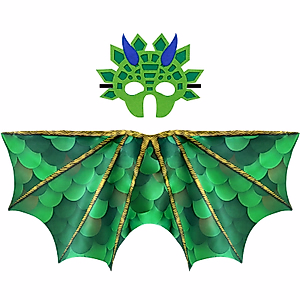 iROLEWIN Dragon-Wings-Costume for Kids and Dinosaur Mask-Girls Boys Halloween Dino Dress Up Cape Birthday Party Favors Gifts