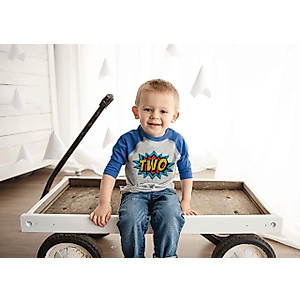 7 ate 9 Apparel Boy's Birthday Two 2 Second 2nd Superhero Blue Raglan 2T