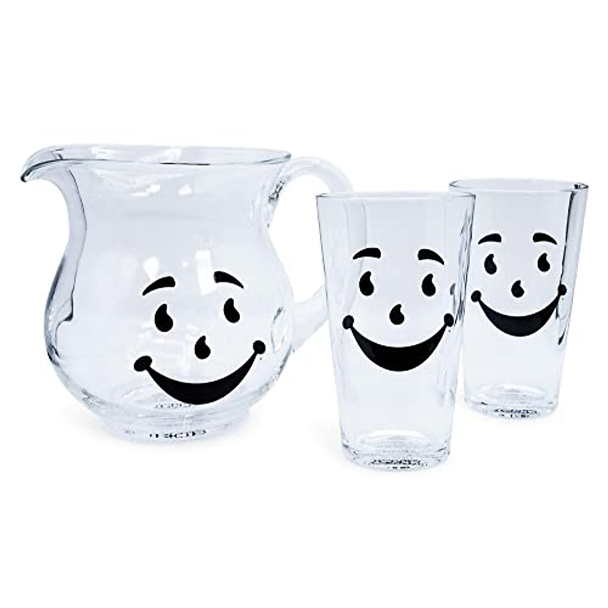 Kool-Aid Man 64-Ounce Glass Pitcher and Two 16-Ounce Pint Glasses | Beverage Dispenser Carafe and Glassware For Water, Juice, Iced Tea, Cocktails | Home & Kitchen Essentials, Nostalgic Gifts