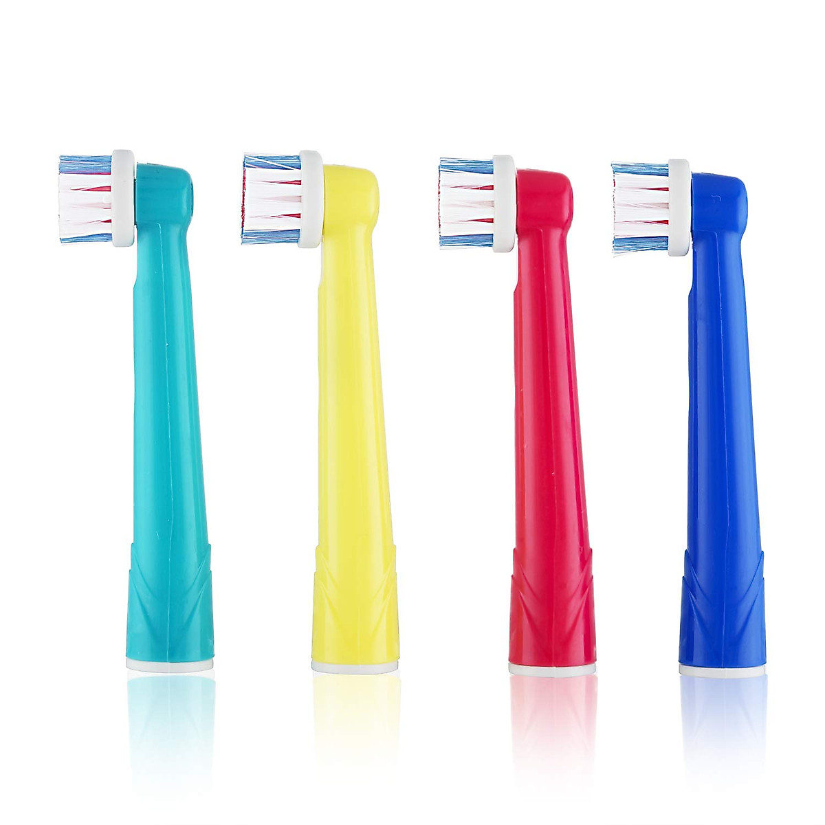 Kids Brush Heads Compatible with Oral-B Power Toothbrush, Red, Blue, Yellow & Teal Colors - Pack of 4