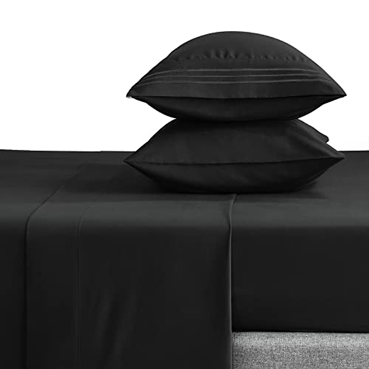 CozyLux Pillow Cases Queen Set of 2 Luxury 1800 Series Double Brushed Microfiber Bed Pillow Cases Embroidered 2 Pack 20x30 inches, Black Pillow Covers with Envelope Closure