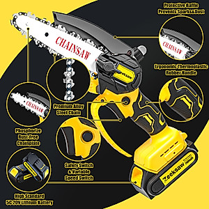 Zeeksaw Mini Chainsaw Cordless Battery Powered, Upgraded 4 in Handheld Portable Operated with Oiling System, Electric Chainsaws for Garden Yard Camping -Time Saver