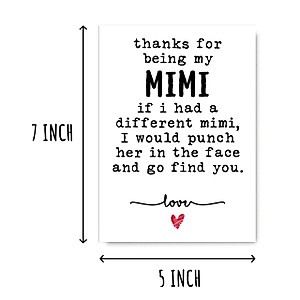 NTVShop Thank You Card - For Being My Mimi Card - Funny Birthday Card - Humorous Mimi Christmas Keepsake - Gift For Her