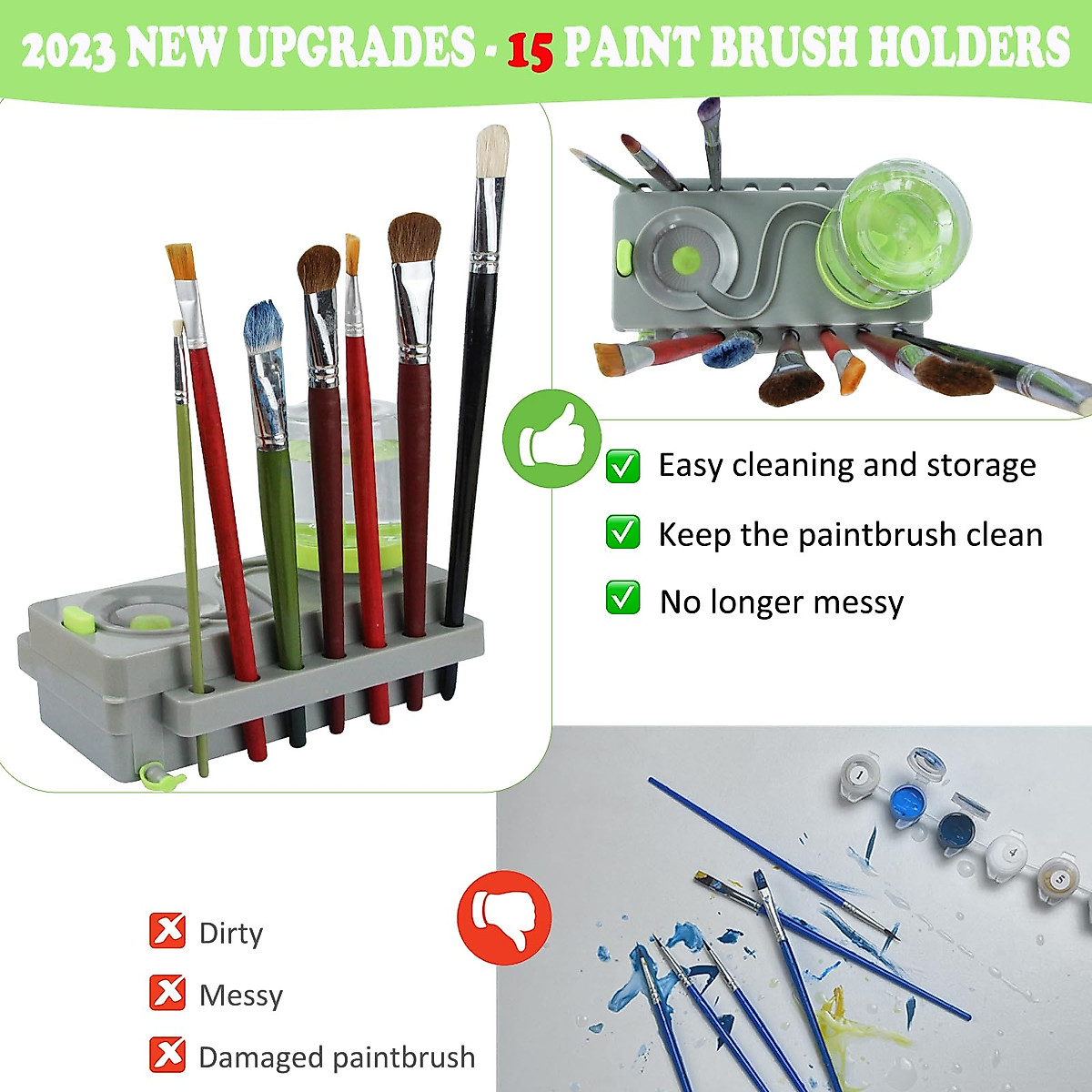 Paint Brush Cleaner Upgrade Painting Supplies, Painting Station with Drain, Strengthen Water Recycling Brush Rinser, Paint Brush Cleaner Tool for Acrylic, Watercolor and Water-Based Paints, Grey