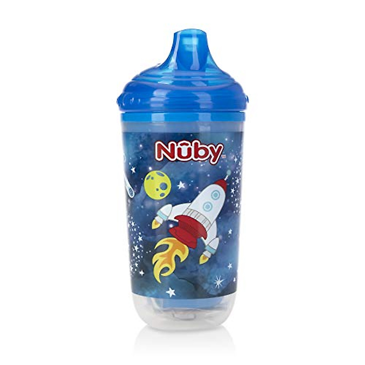 Nuby Insulated Light-Up Plastic Cup with No Spill Bite Resistant Hard Spout, 10 Oz, Blue Space